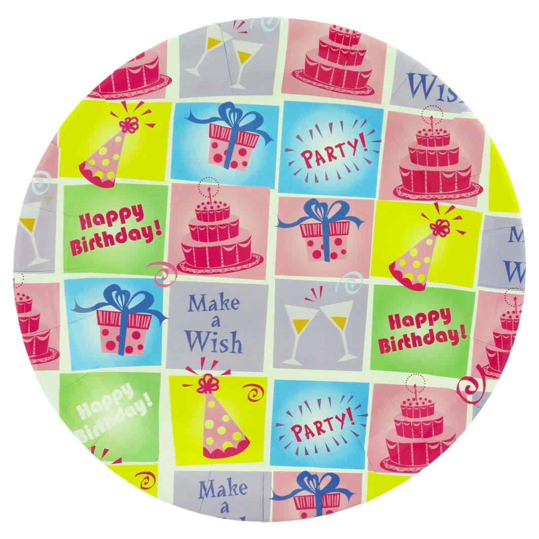 Plato Cartón Redondo Happy Birthday 9" x12 – Bombatex